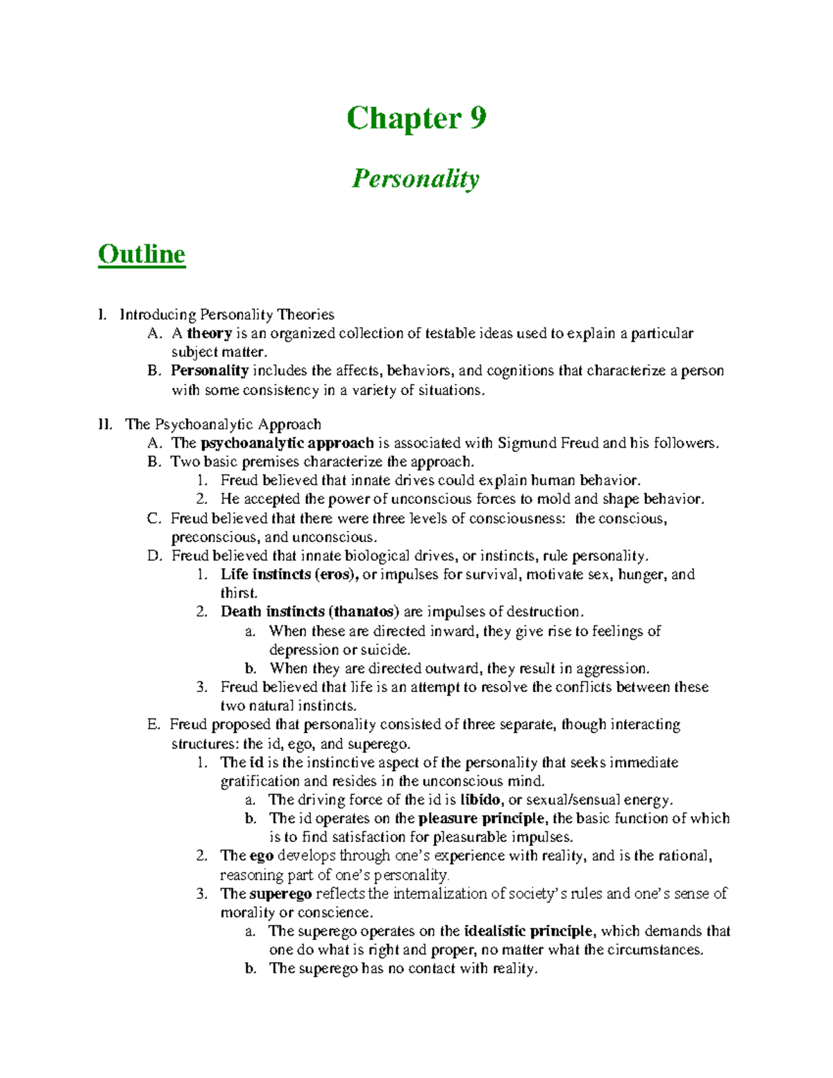 Top outline reviewer - Chapter 9 Personality Outline I. Introducing ...