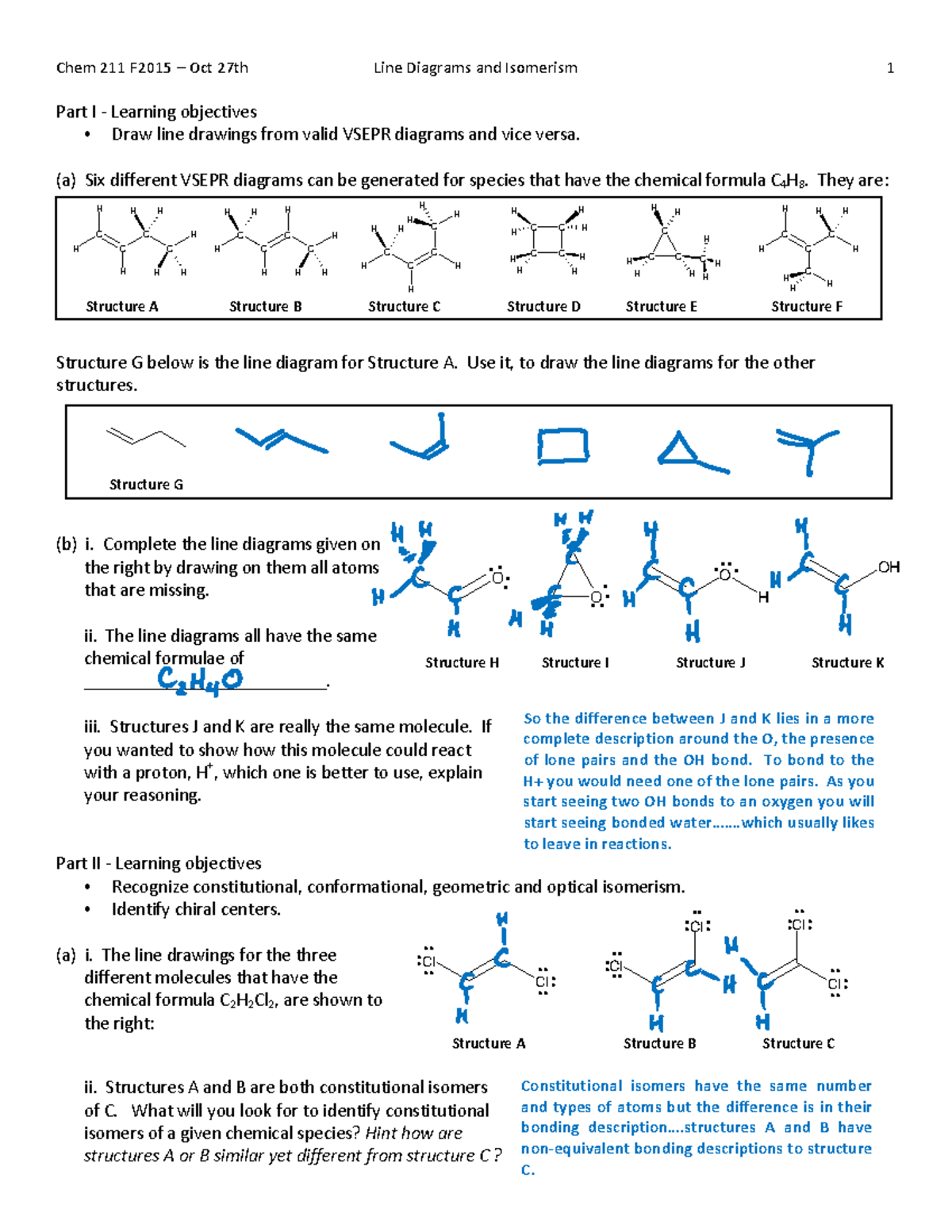 Summary - line diagrams, isomerism, chemical formulas - Chem 211 F2015 ...
