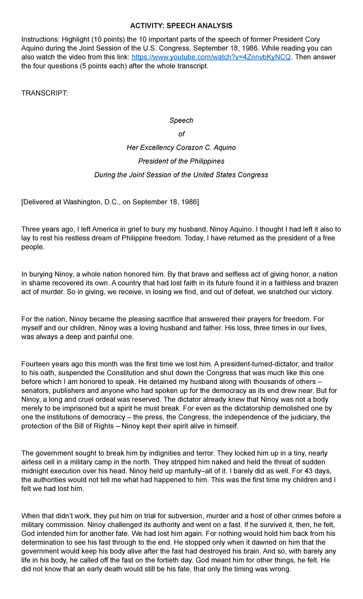 Speech Analysis - AS AS SA SA SA S AD A A FFLKSF - ACTIVITY: SPEECH ...