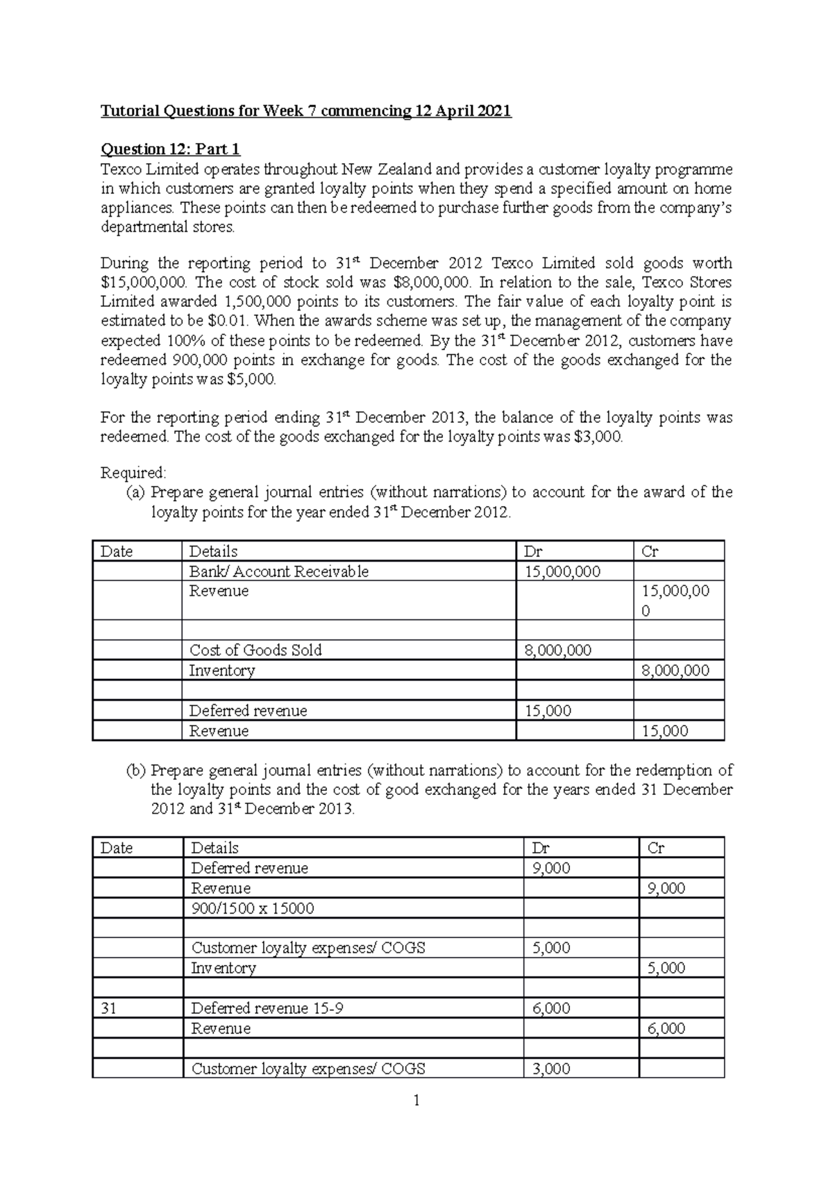 Tutorial Week 6 - Tutorial Questions for Week 7 commencing 12 April ...