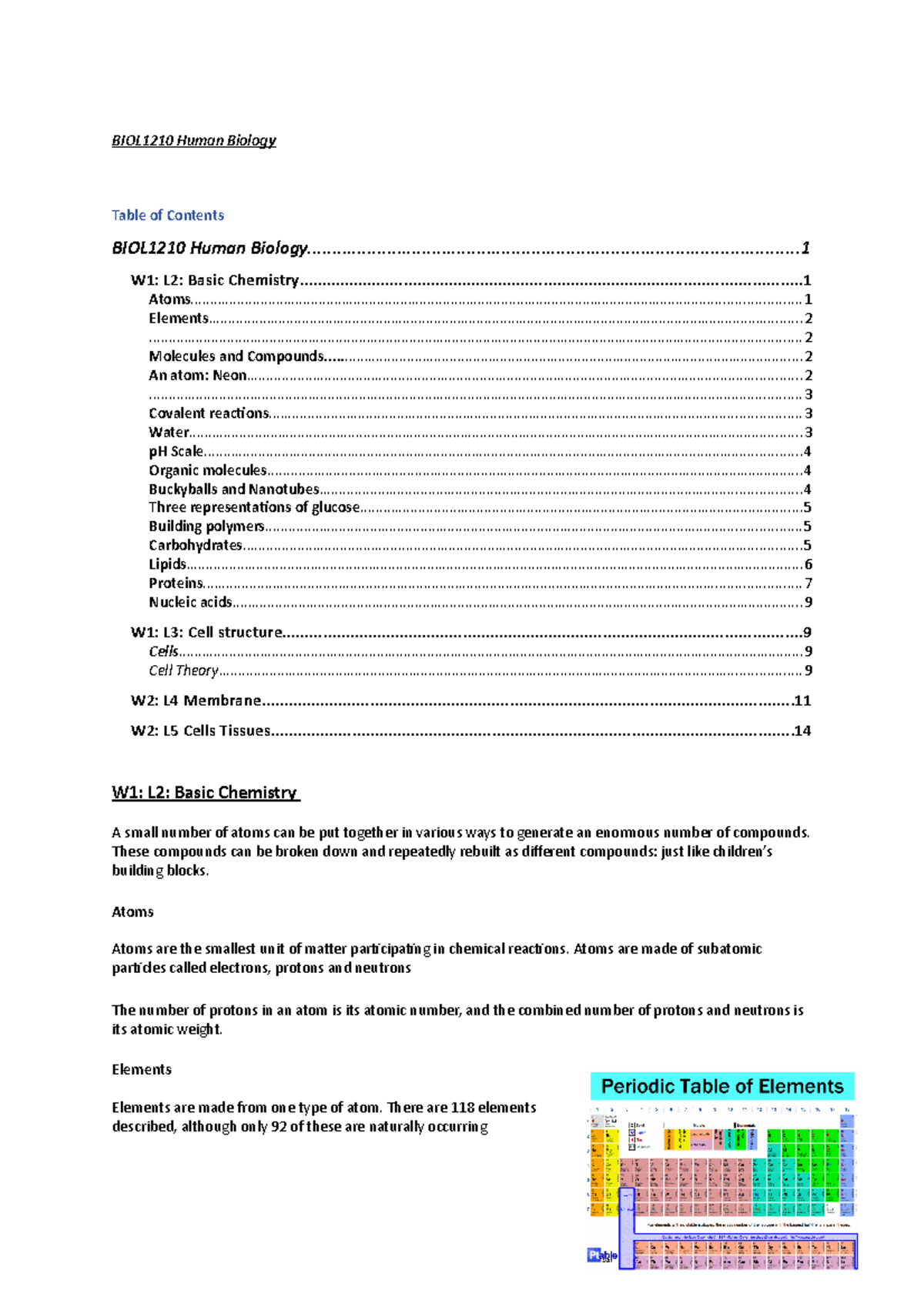 BIOL1210 - Full notes - BIOL1210 Human Biology Table of Contents ...