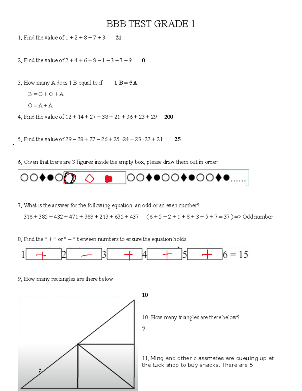 BBB TEST Grade 1 - fwfwfwfwfwfwfw - BBB TEST GRADE 1 1, Find the value ...