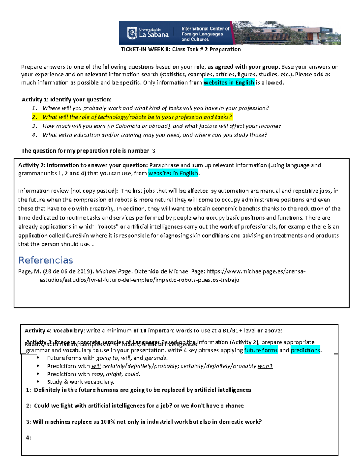 Ticket-in Week 8 2022-1 class task - TICKET-IN WEEK 8: Class Task # 2 Preparation Prepare ...