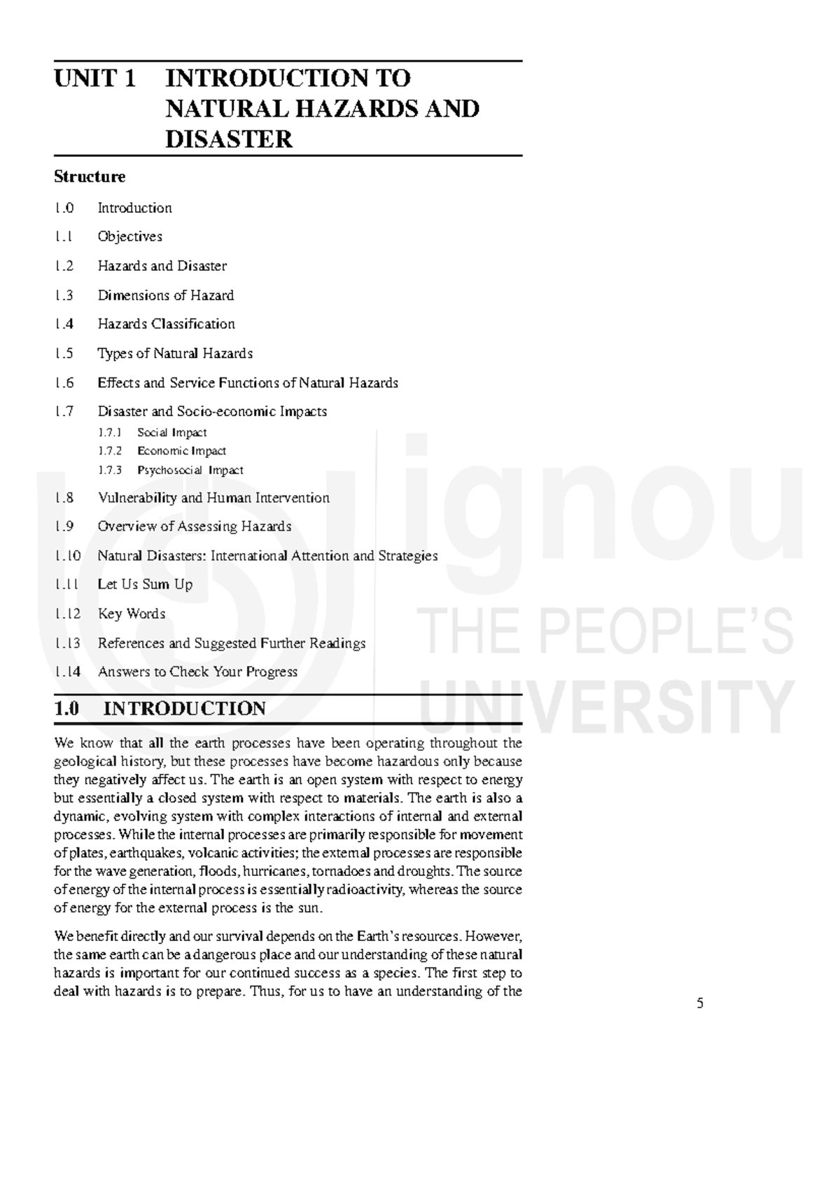 Unit-1 - Use - UNIT 1 INTRODUCTION TO NATURAL HAZARDS AND DISASTER ...