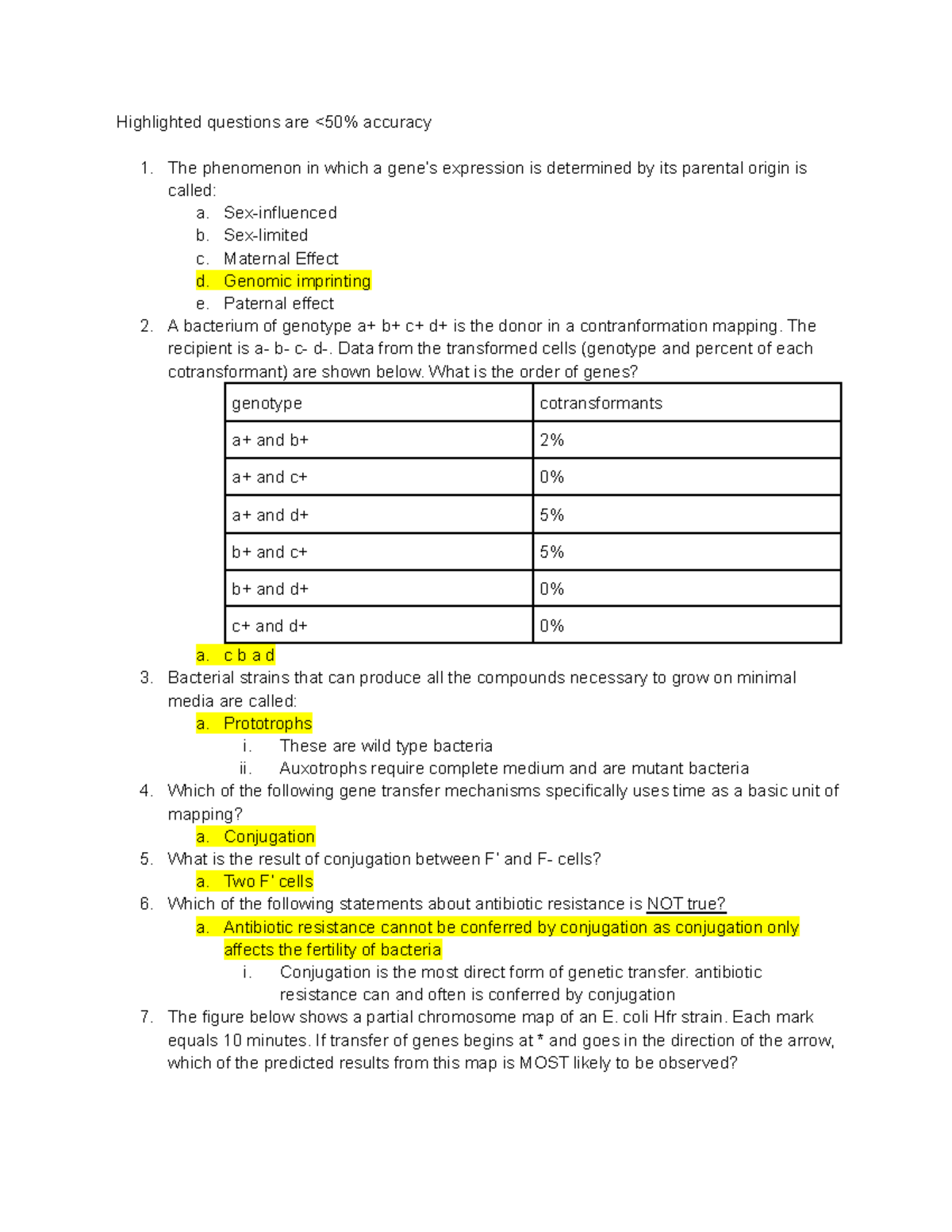Genetics test 2 answers - Highlighted questions are