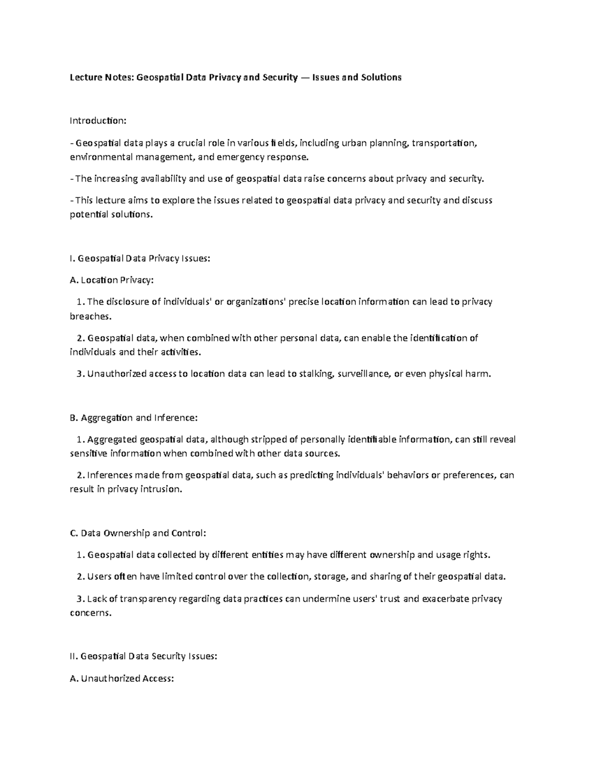 Lecture Notes: Geospatial Data Privacy and Security — Issues and ...