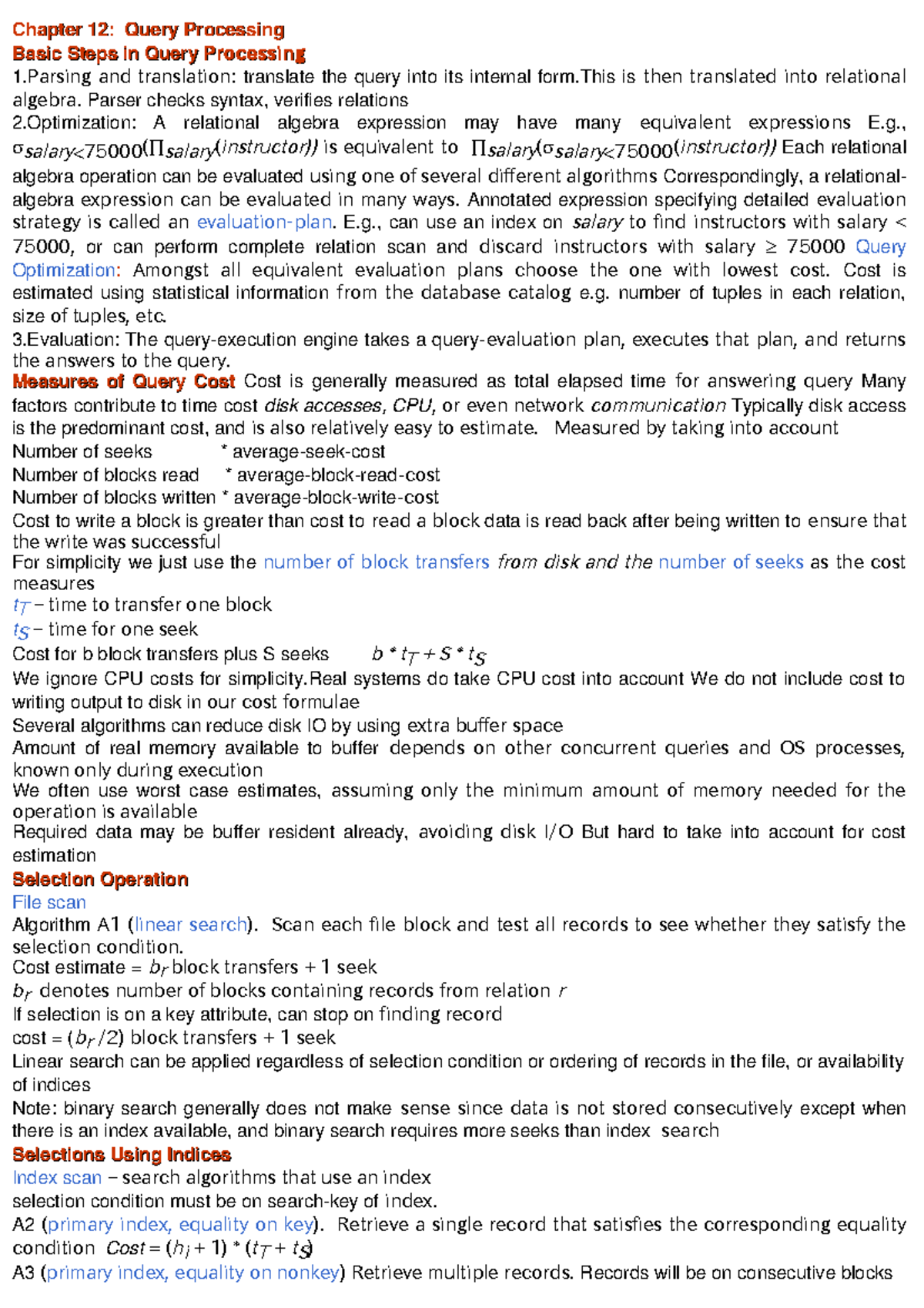 Ch12 - physic comuter - Chapter 12: Query ProcessingChapter 12: Query Processing Basic Steps in ...