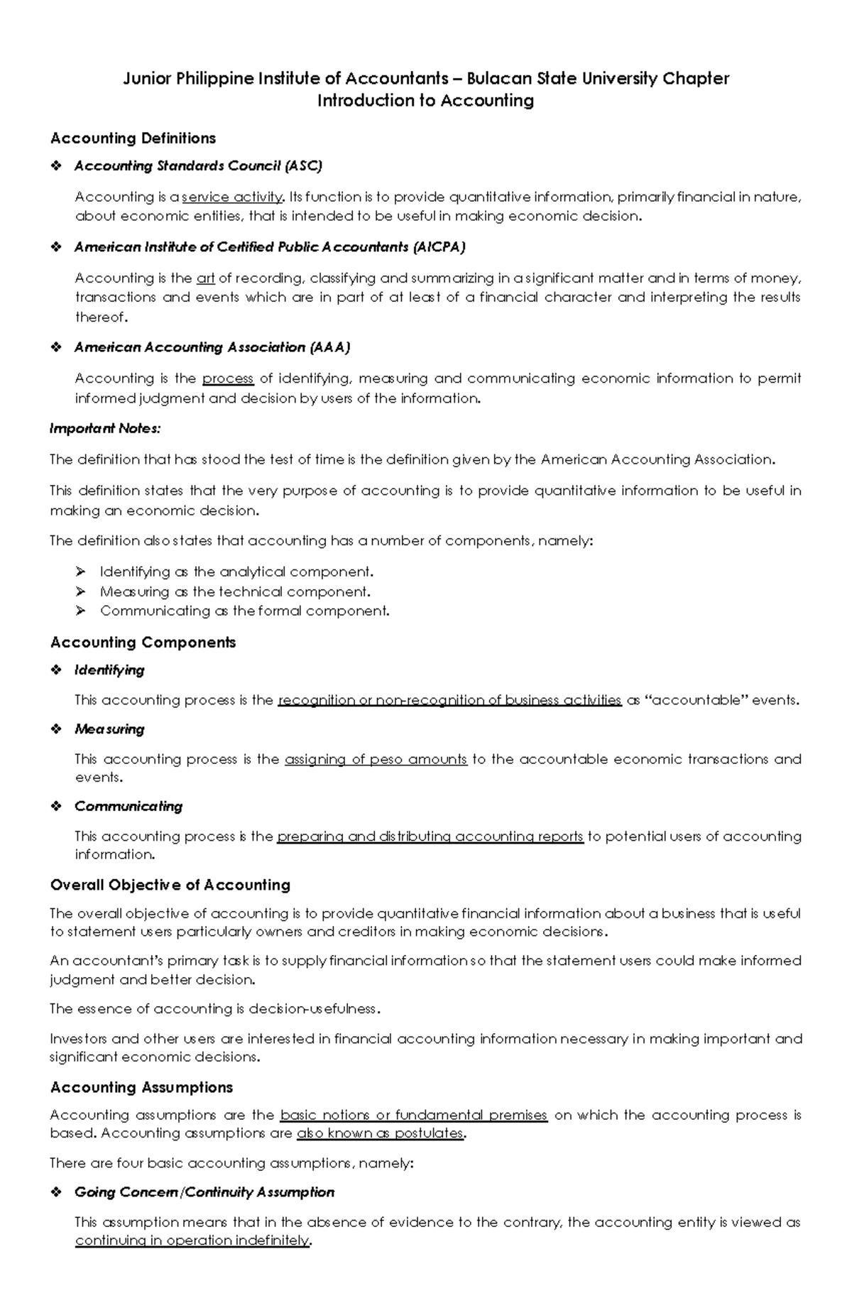 Introduction to Accounting Handout - Junior Philippine Institute of ...