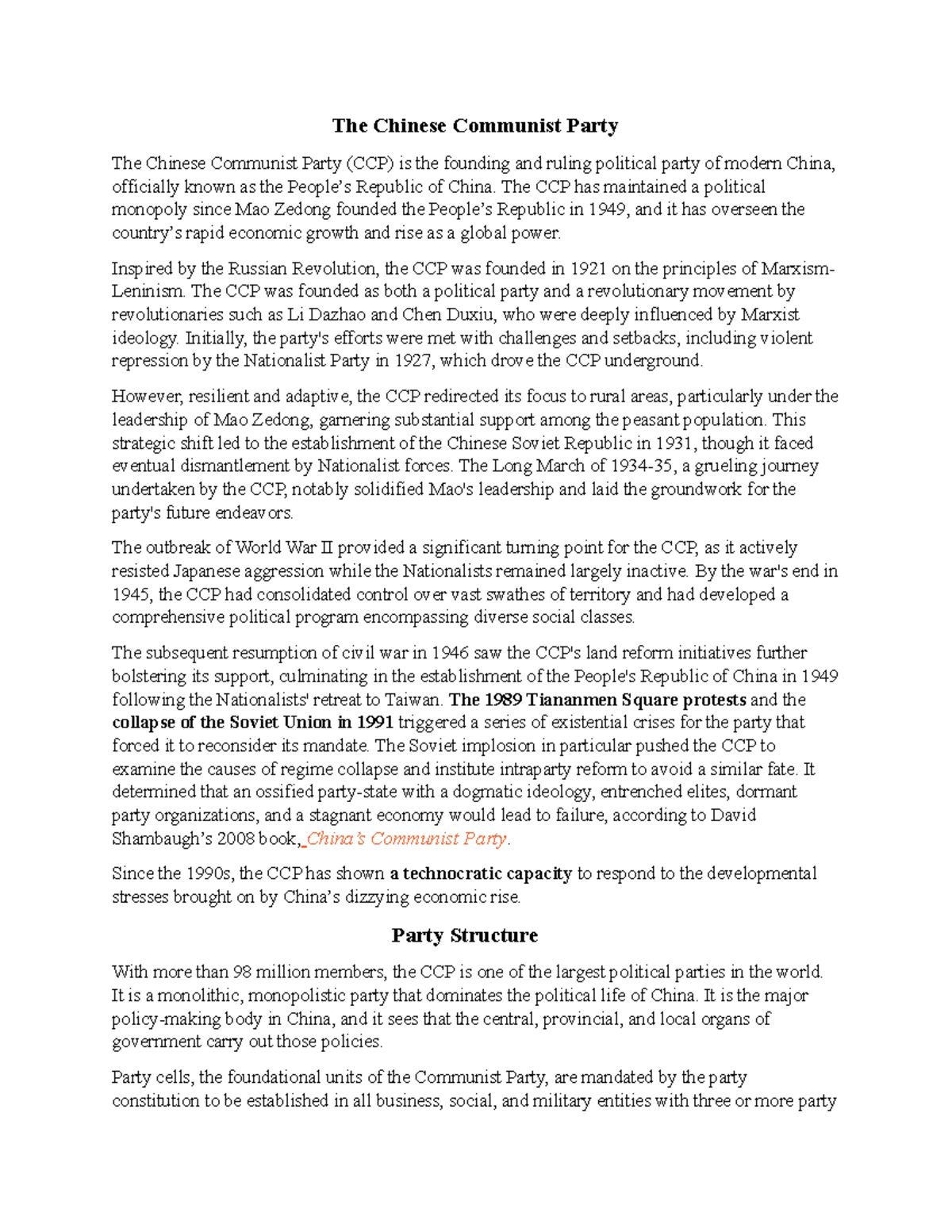 The Chinese Communist Party intro and organization - The Chinese ...