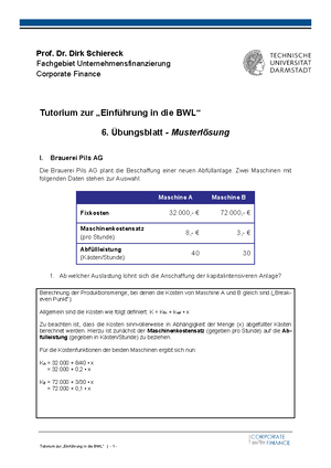 Übungsblatt 5 - Musterlösung - Tutorium zur „Einführung in die BWL“ 5. Übungsblatt ...