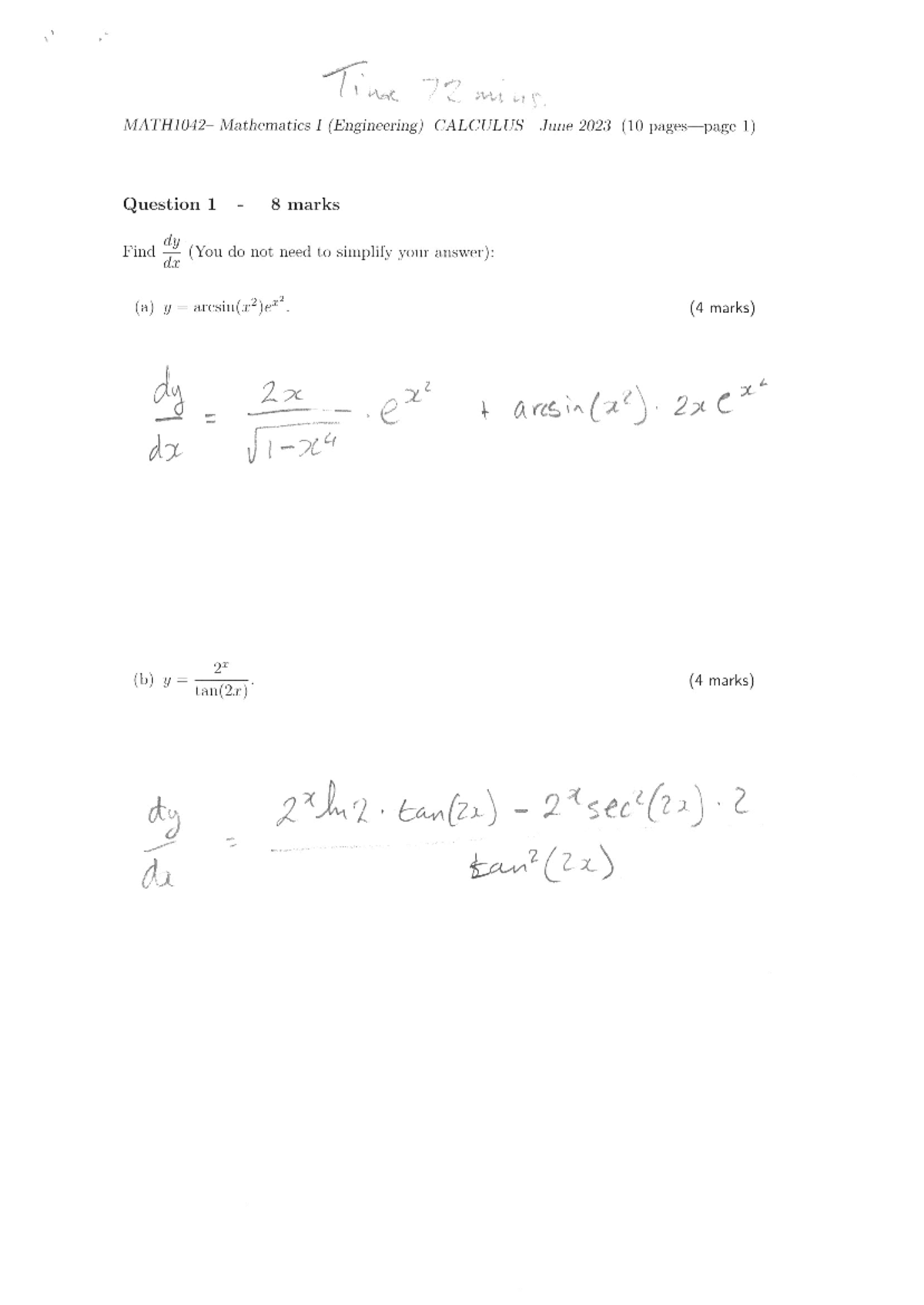 MATH1042 Calculus June exam with memo - MATH1042A - Engineer - Studocu