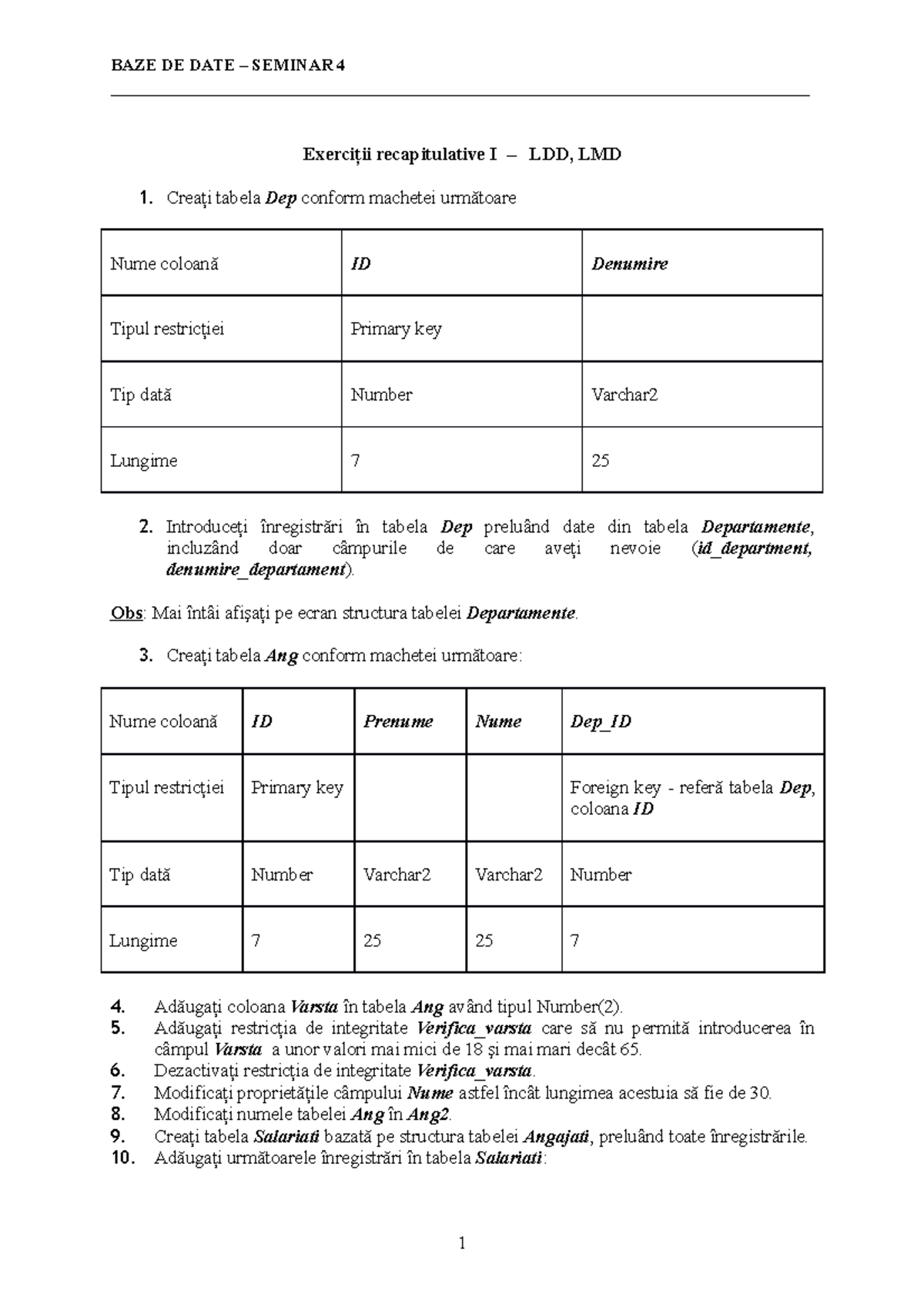 Seminar 4 Exercitii CSIE ASE - BAZE DE DATE – SEMINAR 4 Exerciţii ...