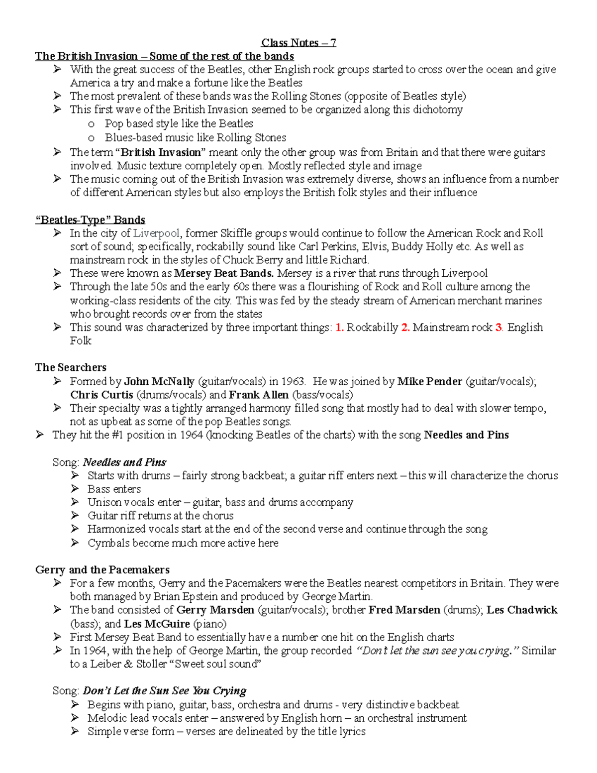 Historyof Rock EXAM 3 - Lecture notes Exam3 - Class Notes – 7 The ...