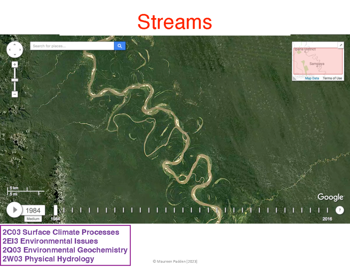 1G03 lecture 20 Streams I F23 - Streams 2C03 Surface Climate Processes ...