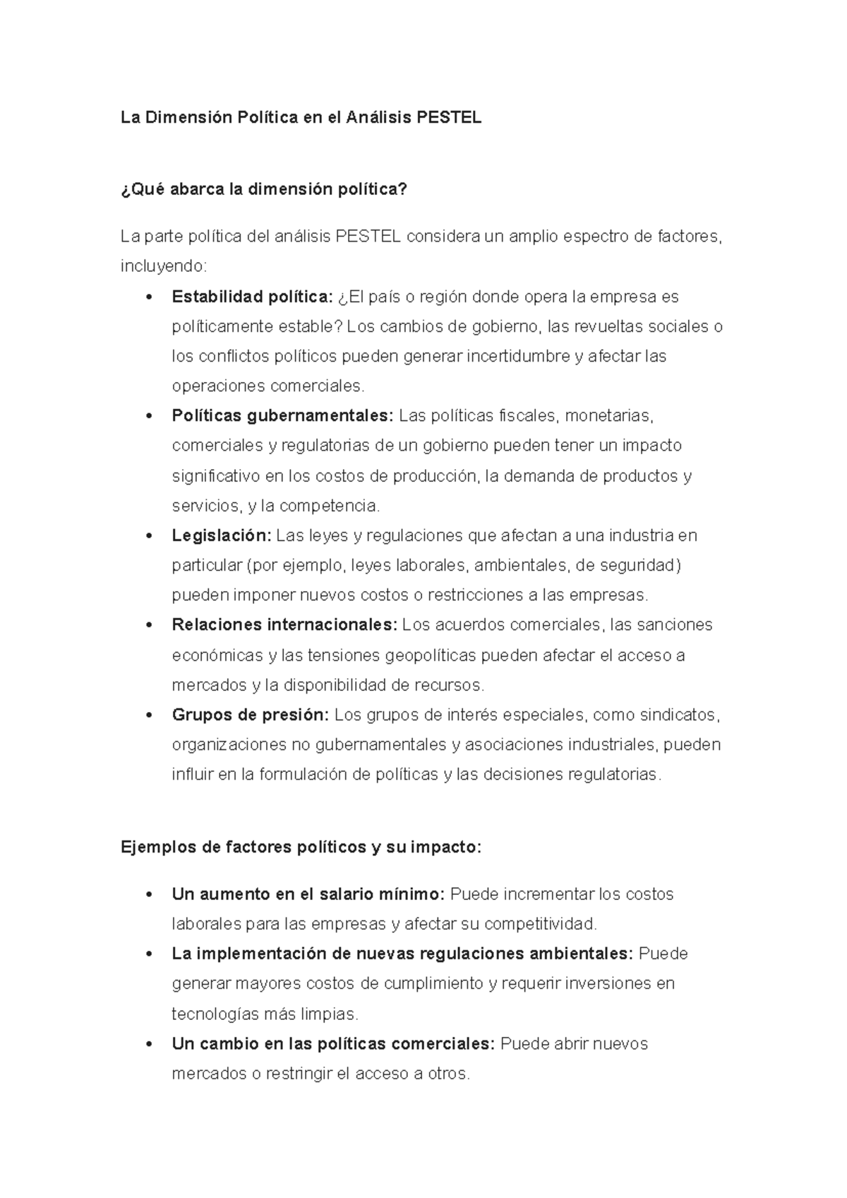 La Dimensión Política en el Análisis Pestel - La Dimensión Política en ...