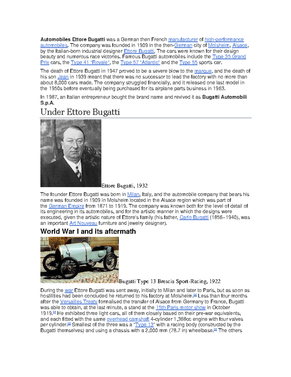 Automobiles Ettore Bugatti - The company was founded in 1909 in the ...