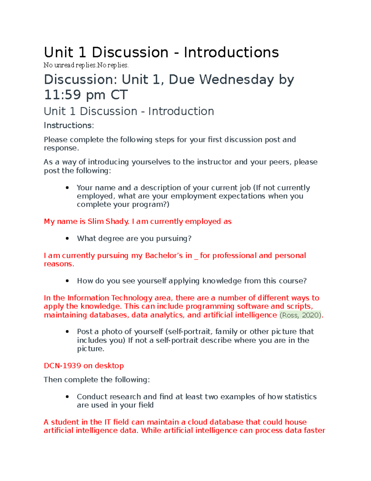 Unit 1 Discussion - Unit 1 Discussion - Introductions No unread replies ...