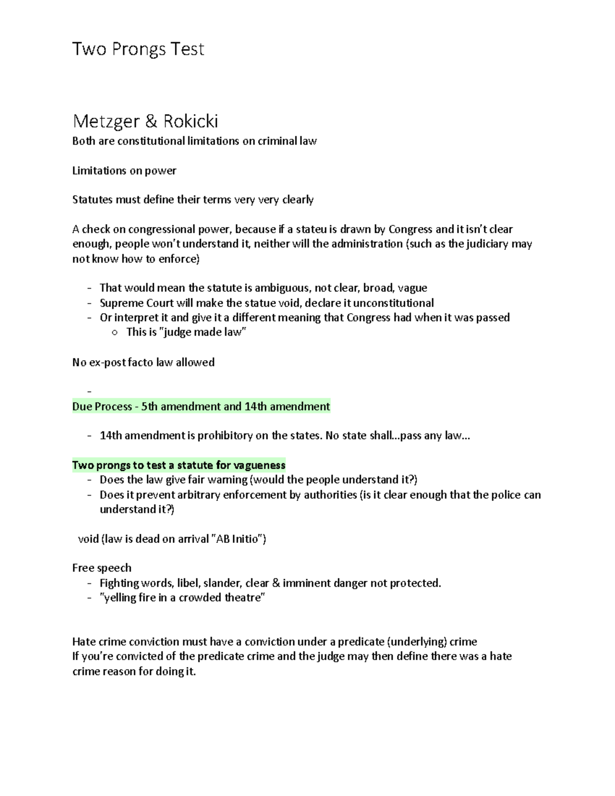 Two Prongs Test - DĞƚnjŐĞƌ Θ ZŽŬŝĐŬŝ ŽƚŚ ĂƌĞ ĐŽŶƐƚŝƚƵƚŝŽŶĂů ůŝŵŝƚĂƚŝŽŶƐ ...