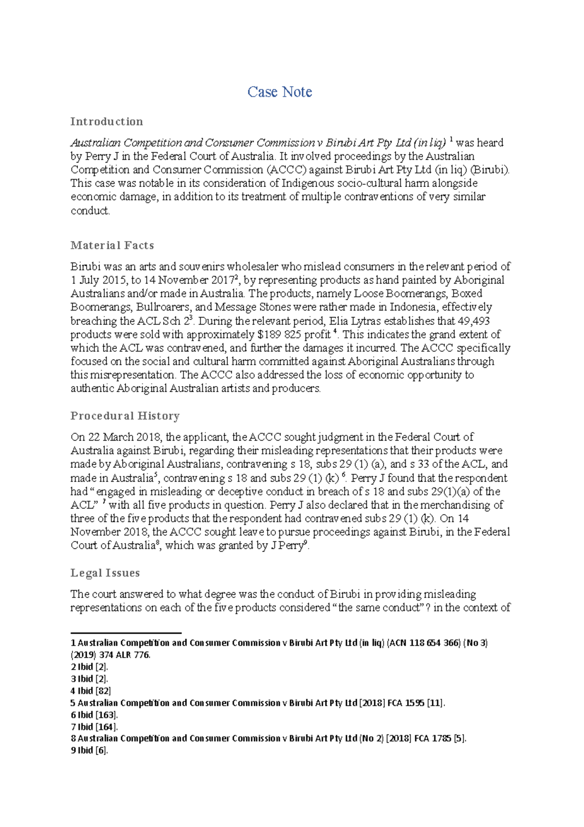 Case Note Critical Response - Case Note Introduction Australian ...