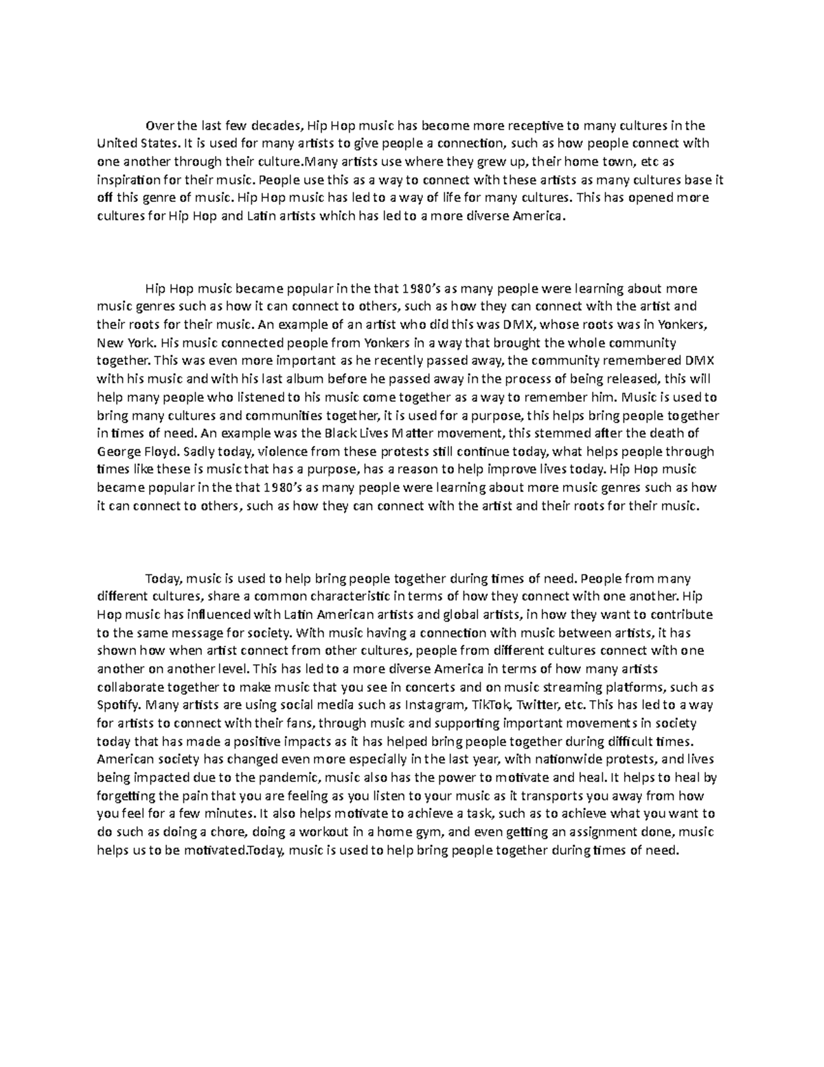 USE4 - essay - Over the last few decades, Hip Hop music has become more ...