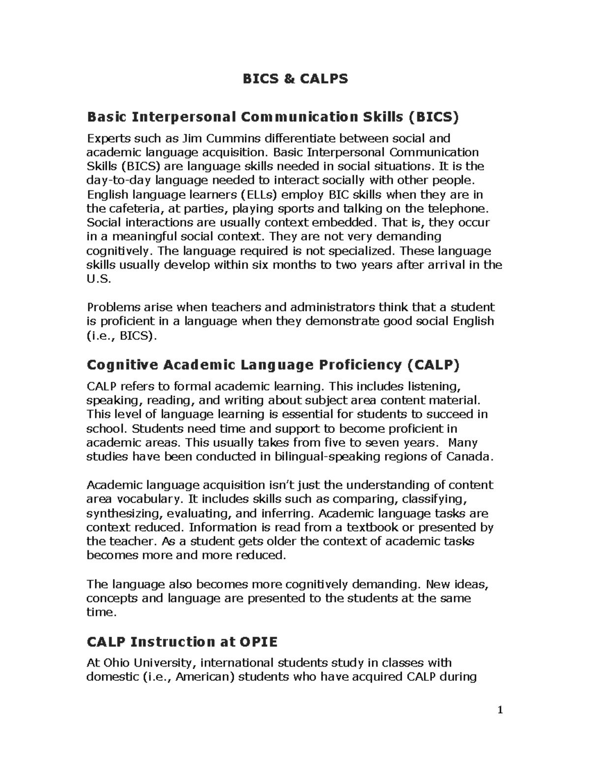BICS and CALP: Language Skills for Social and Academic Communication ...