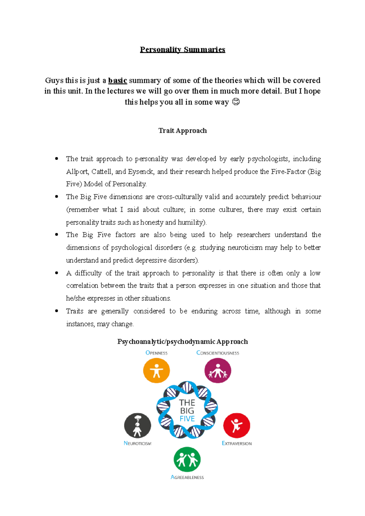 Personality Summaries - Personality Summaries Guys this is just a basic ...