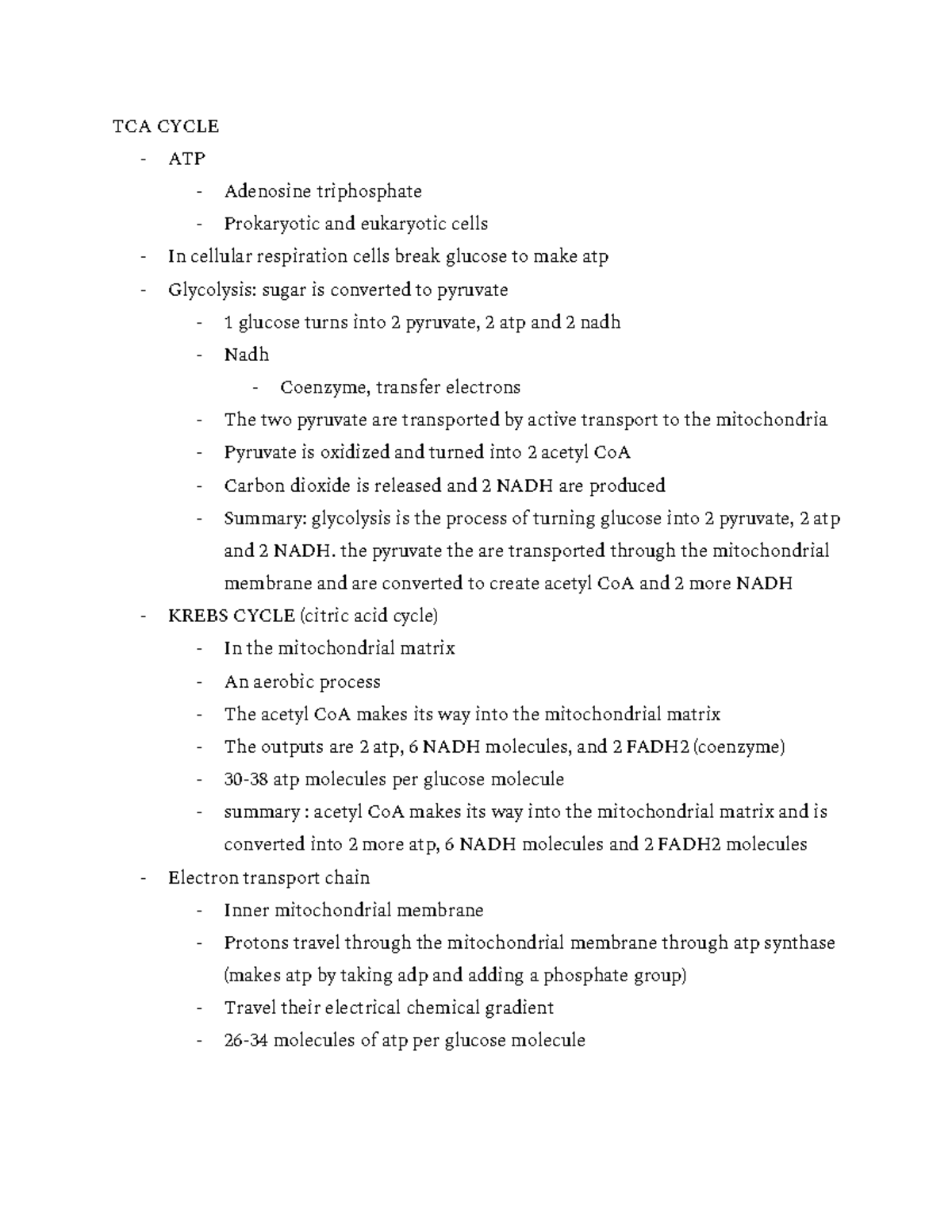 Nutrition midterm notes - TCA CYCLE - ATP Adenosine triphosphate ...