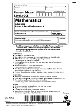 Edexcel A Level Mathematics Topic Checklist - Edexcel A Level ...