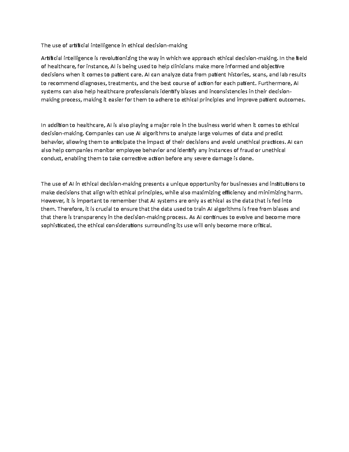 The use of artificial intelligence in ethical decision - The use of ...