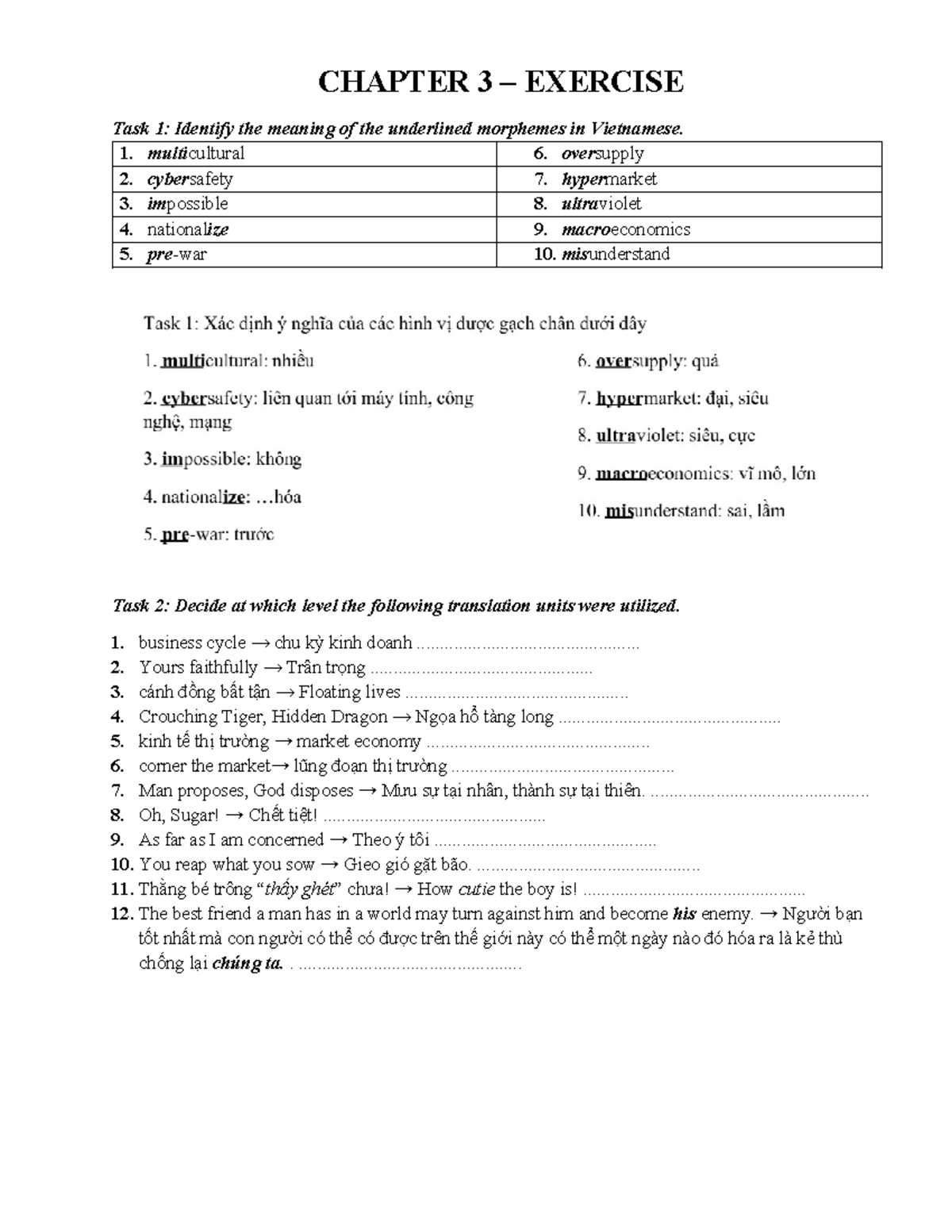 Chapter 3 - PRACTICAL - CHAPTER 3 – EXERCISE Task 1: Identify the meaning of the underlined ...