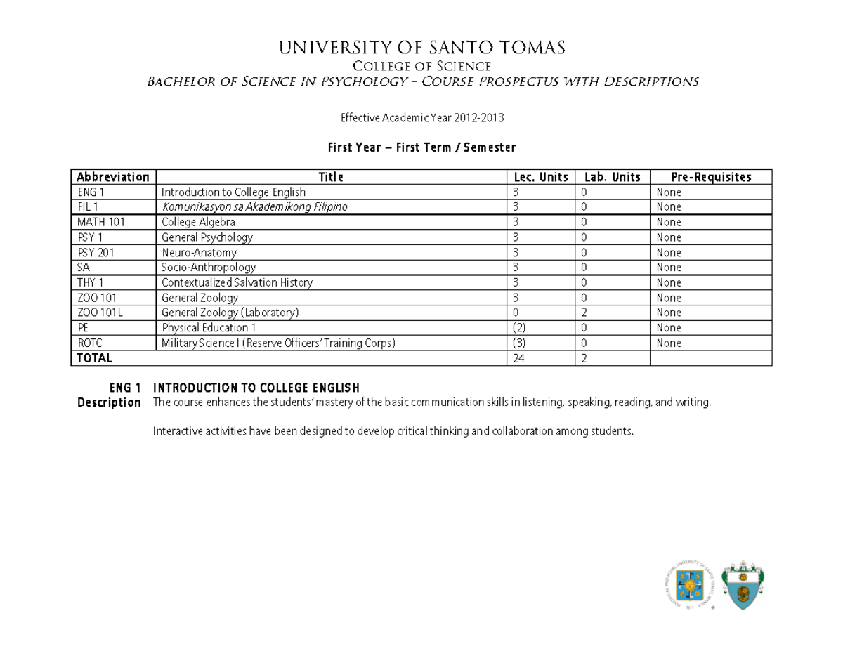 SCI BSPsych Prospectus w Descriptions 2016 2018 - College of Science ...