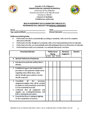 Physical assessment - based on pa checklist - PHYSICAL ASSESSMENT ...