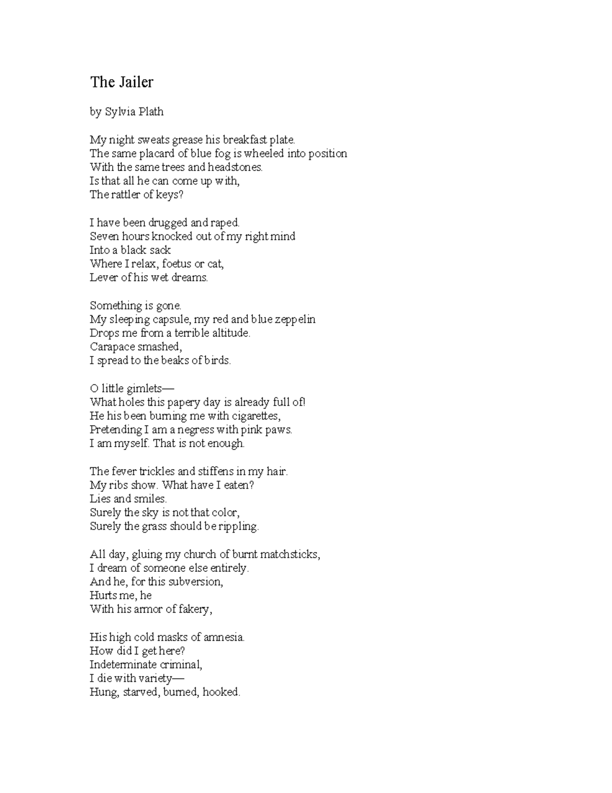 136687915-The-Jailer - The Jailer by Sylvia Plath My night sweats ...