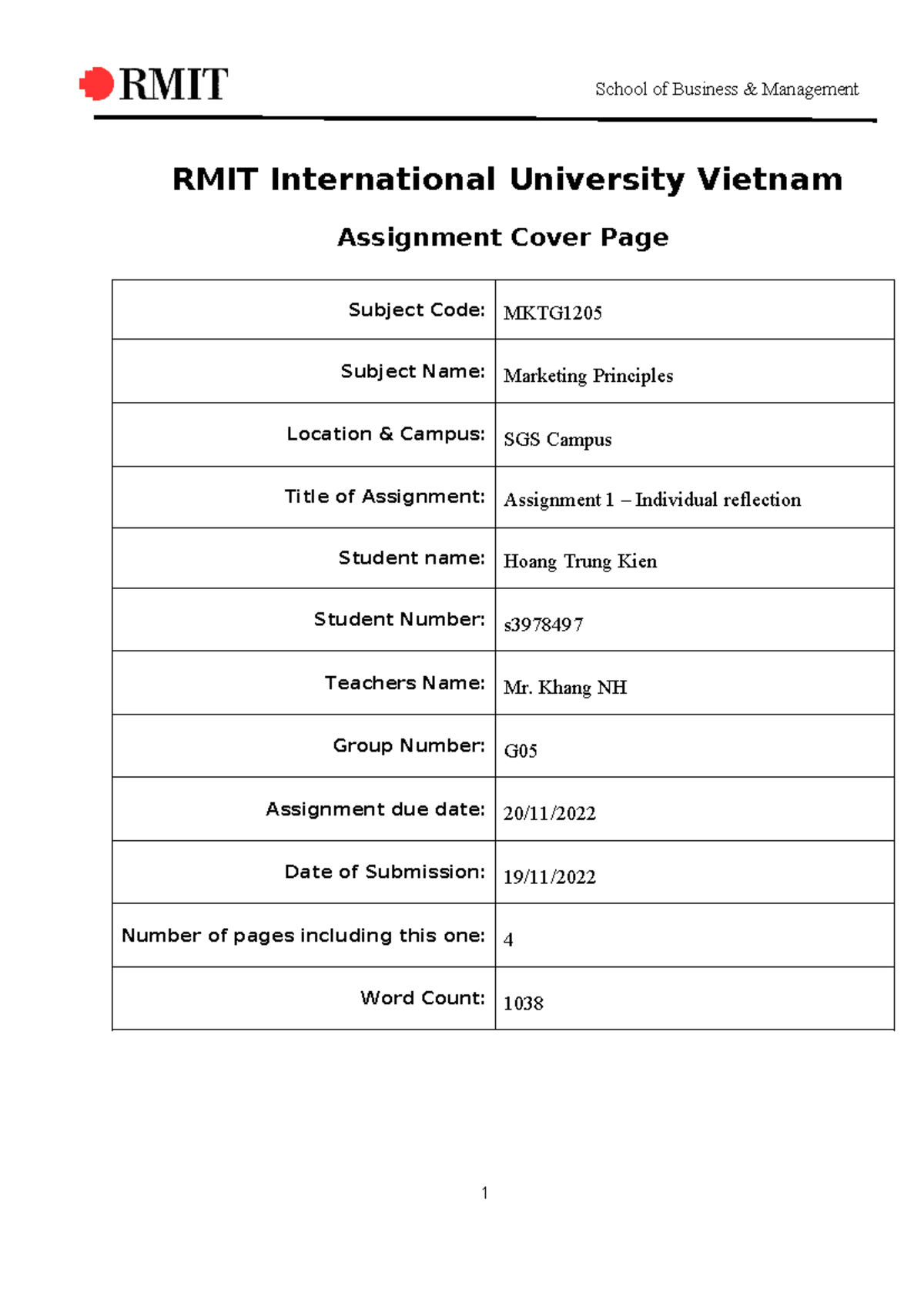 MP+Asm+1 - Mp asm 1 - School of Business & Management RMIT ...