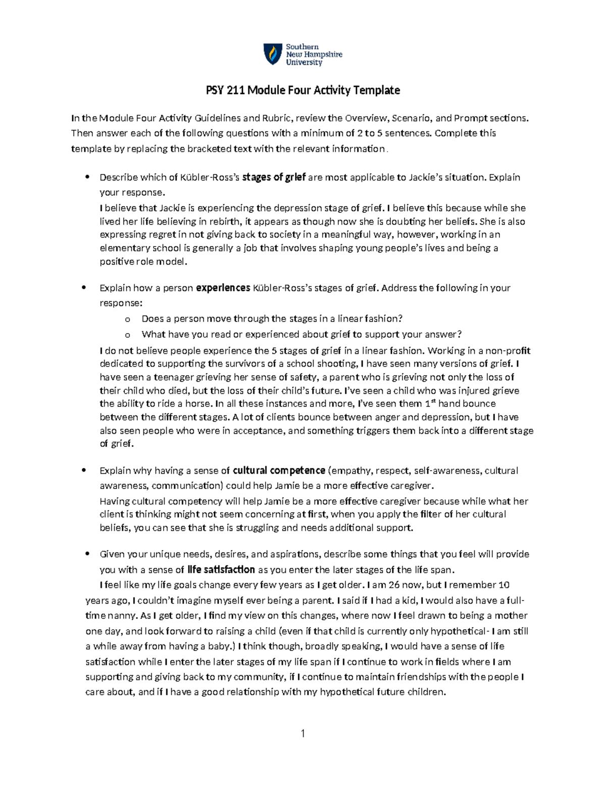 PSY 211 Module Four Activity Template - Then answer each of the ...