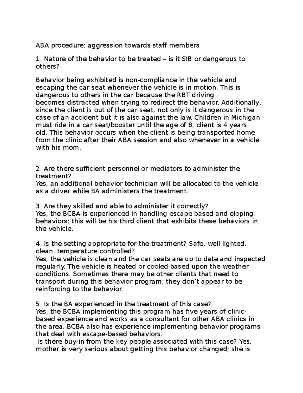 Ethics for Assistant Behavior Analysts - ABA procedure: aggression ...