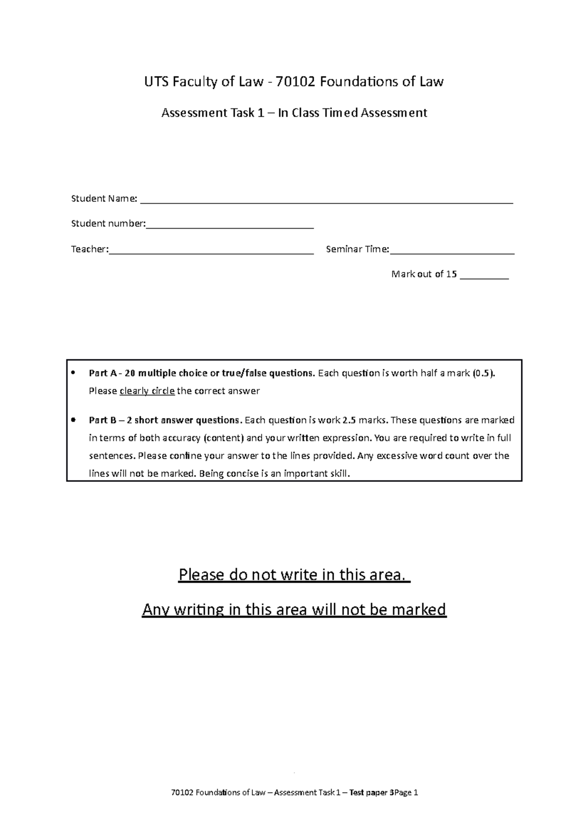 Practice Test - UTS Faculty of Law - 70102 Foundations of Law ...