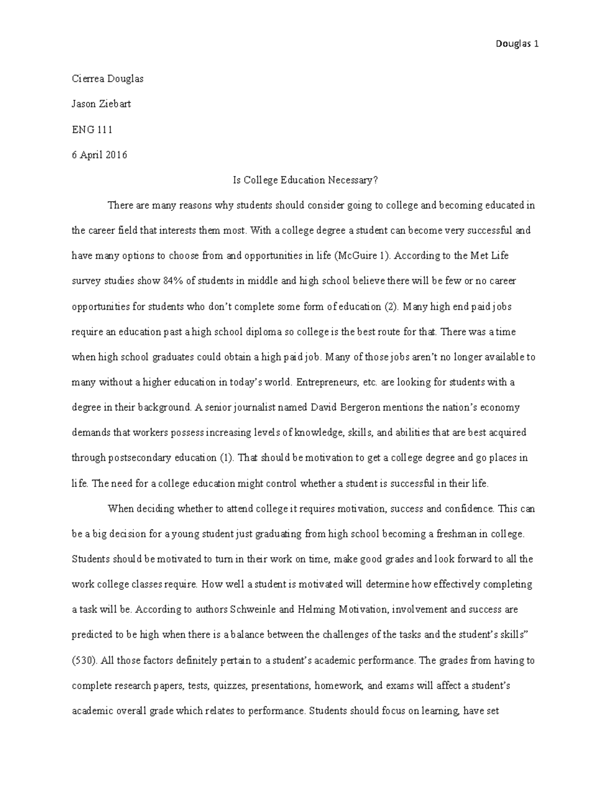 Research Paper - Emotions & learning while in college - Cierrea Douglas ...