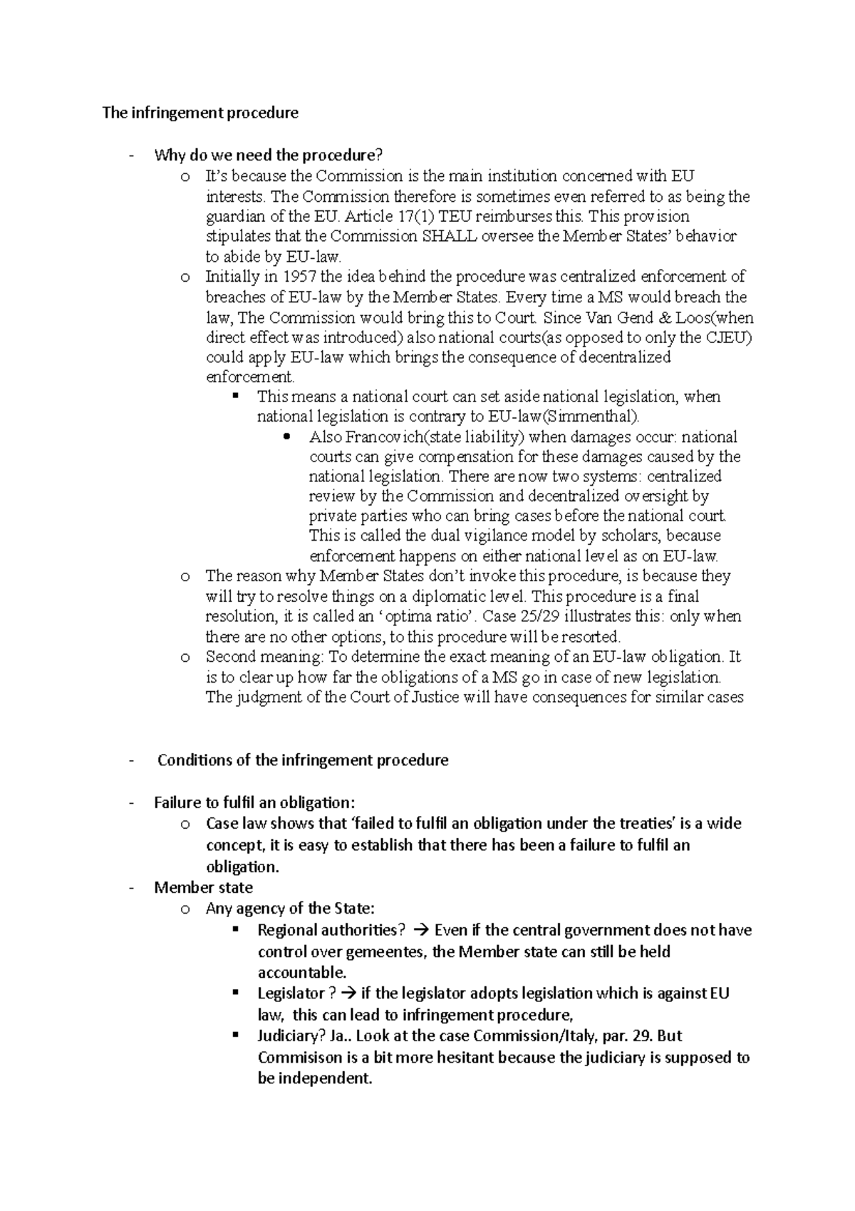 The infringement procedure - The infringement procedure Why do we need the procedure? o It’s ...