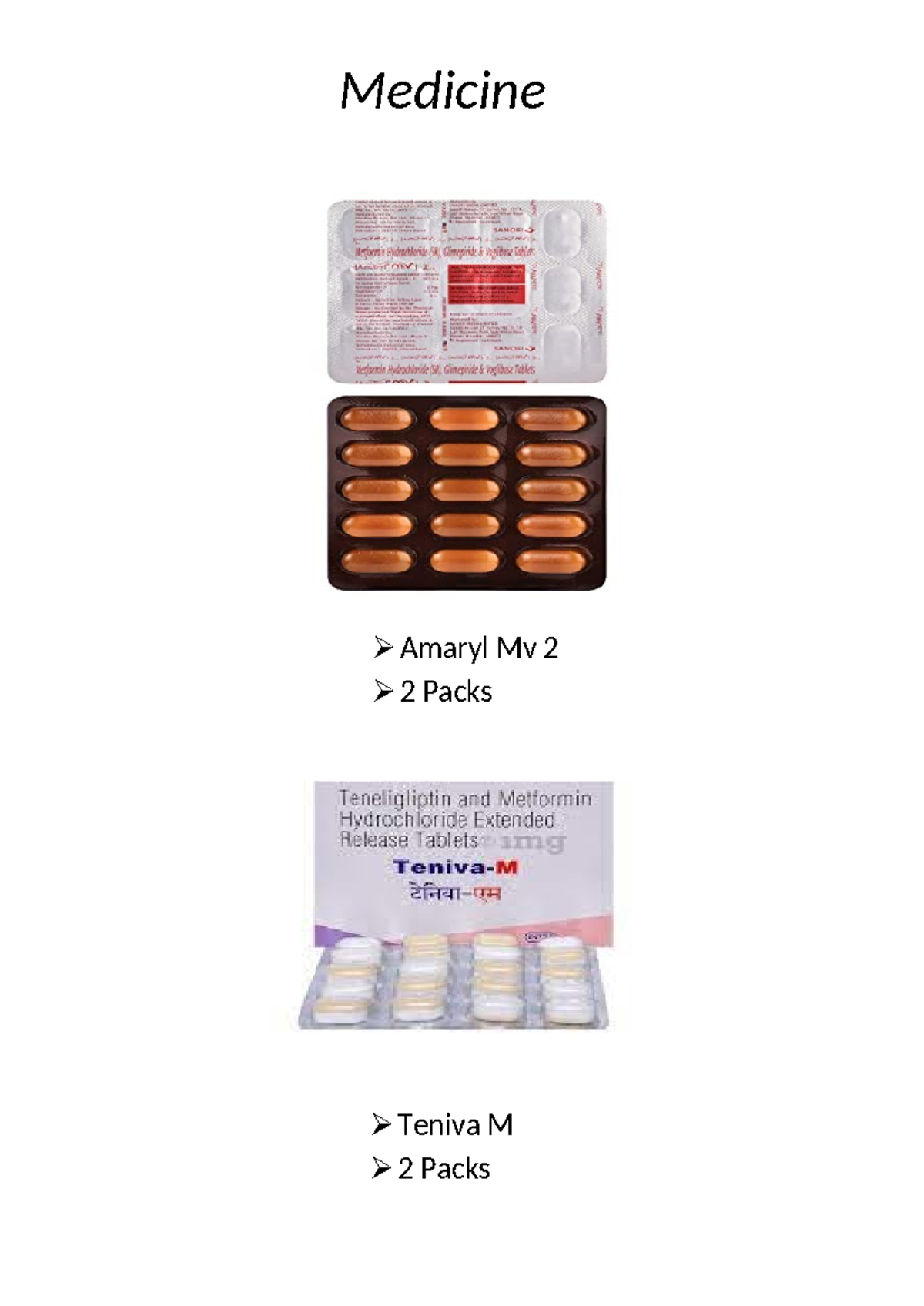 Medicines - Biology SL - Medicine Amaryl Mv 2 2 Packs Teniva M 2 Packs ...