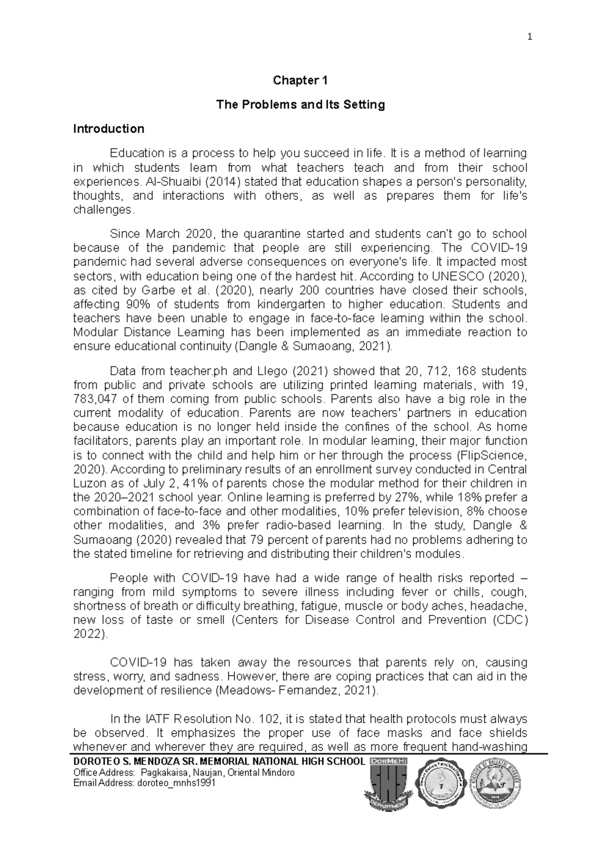 Inbound 1595800172 - Research paper - Chapter 1 The Problems and Its Setting Introduction ...