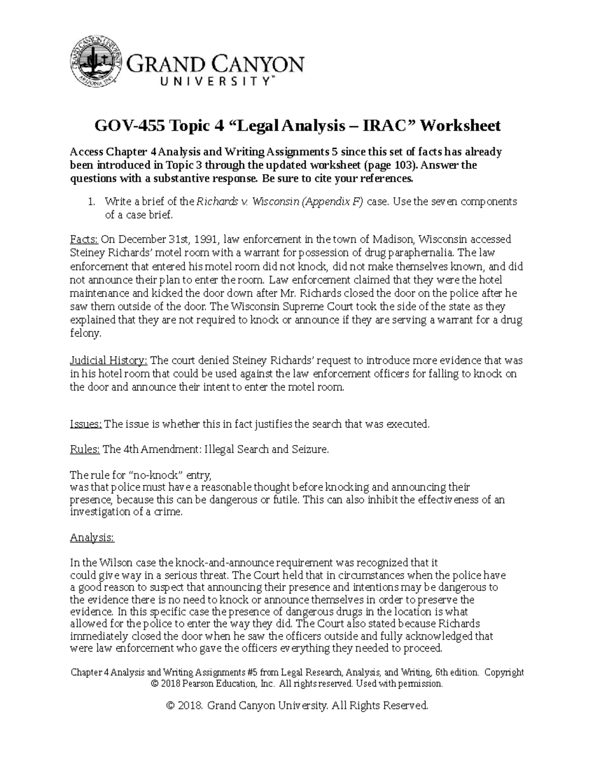Legal Analysis IRAC - class work - GOV-455 Topic 4 “Legal Analysis ...