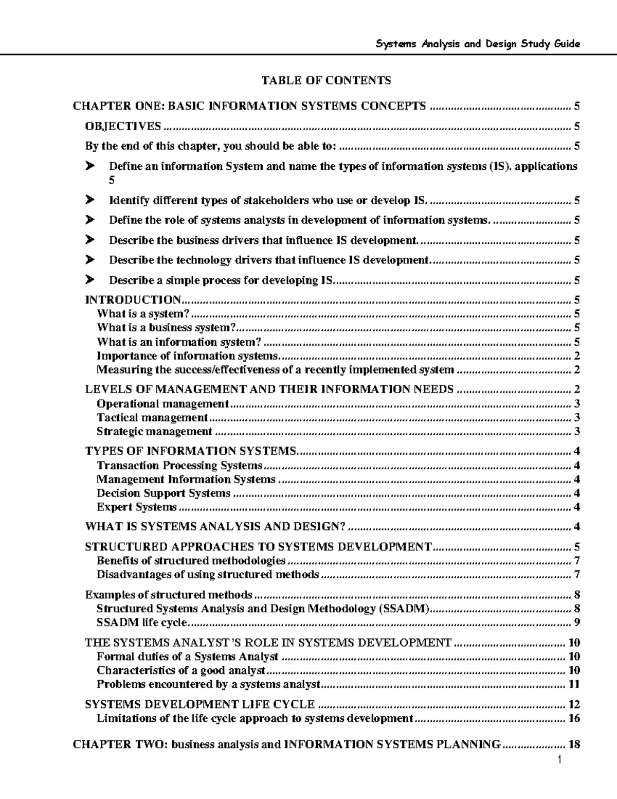 369334028 System Anaysis Design Study Guide Updated 2012 - ####### TABLE OF CONTENTS CHAPTER ONE ...