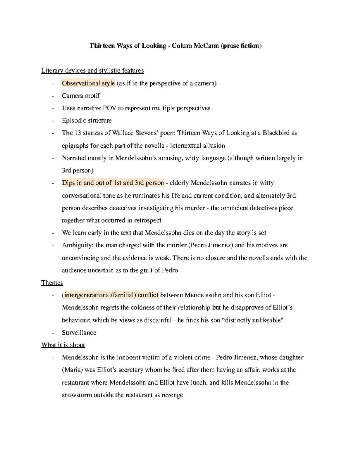 Craft of writing module c text notes - Thirteen Ways of Looking - Colum ...