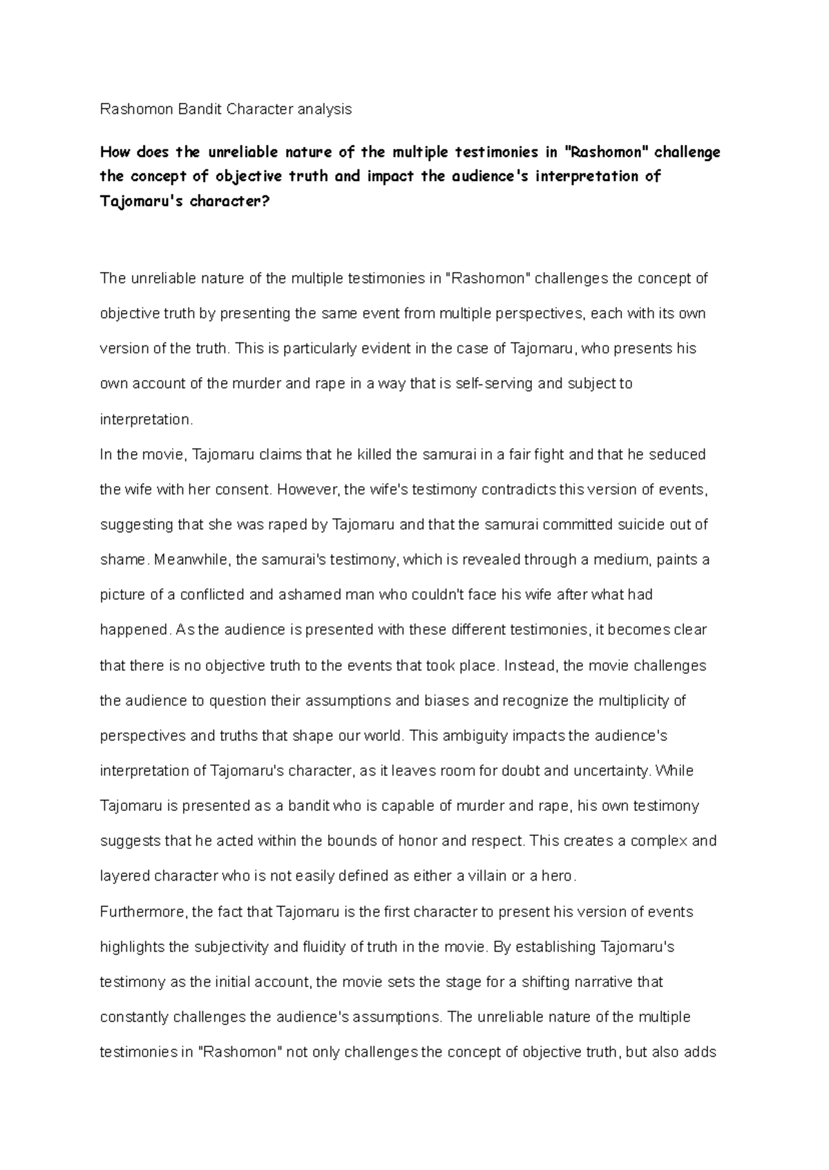 Rashomon Bandit Character analysis - This is particularly evident in ...