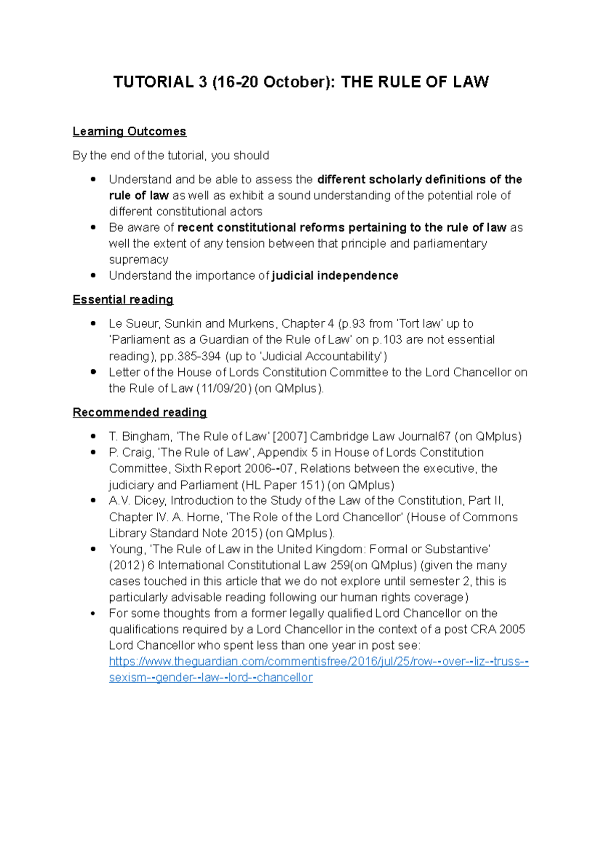 Tutorial 3 rule of law - TUTORIAL 3 (16-20 October): THE RULE OF LAW ...