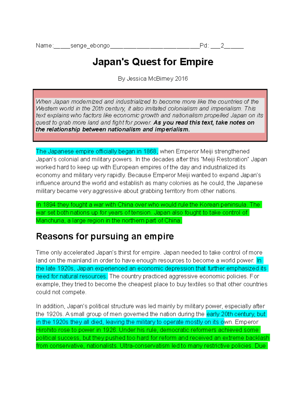 Japan's Quest for Empire - This text explains who factors like economic ...