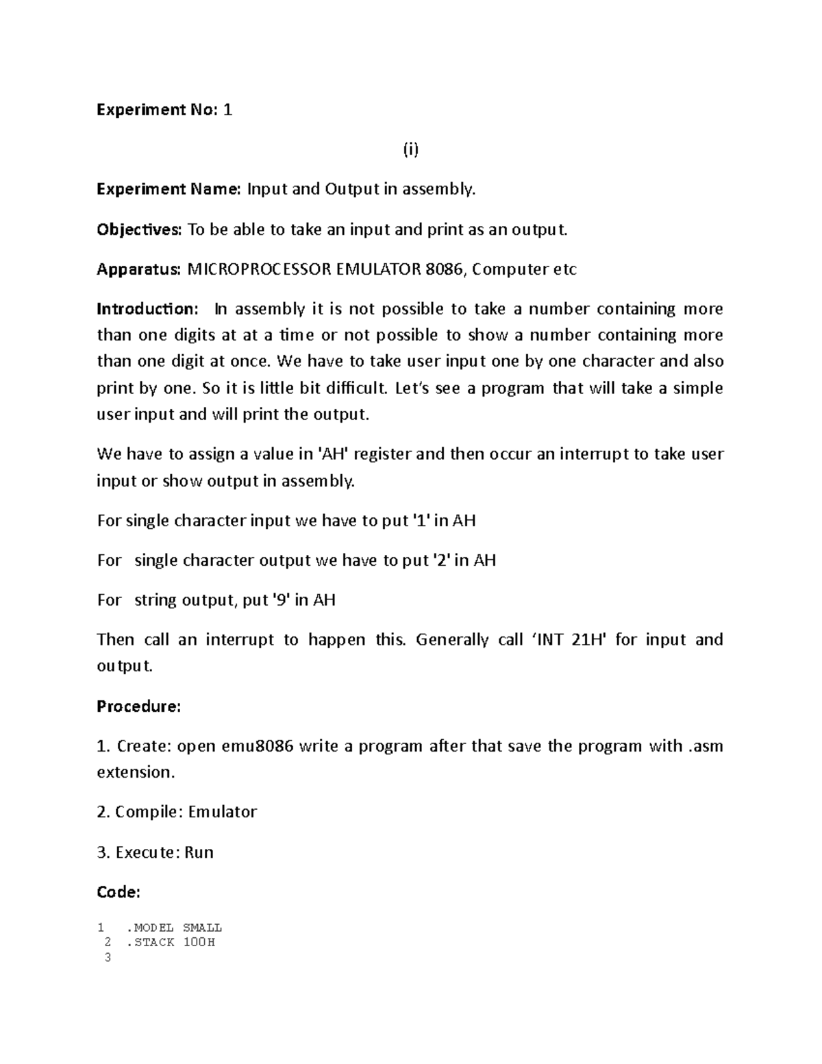 Input and Output in assembly - Software Engineering - DU - Studocu