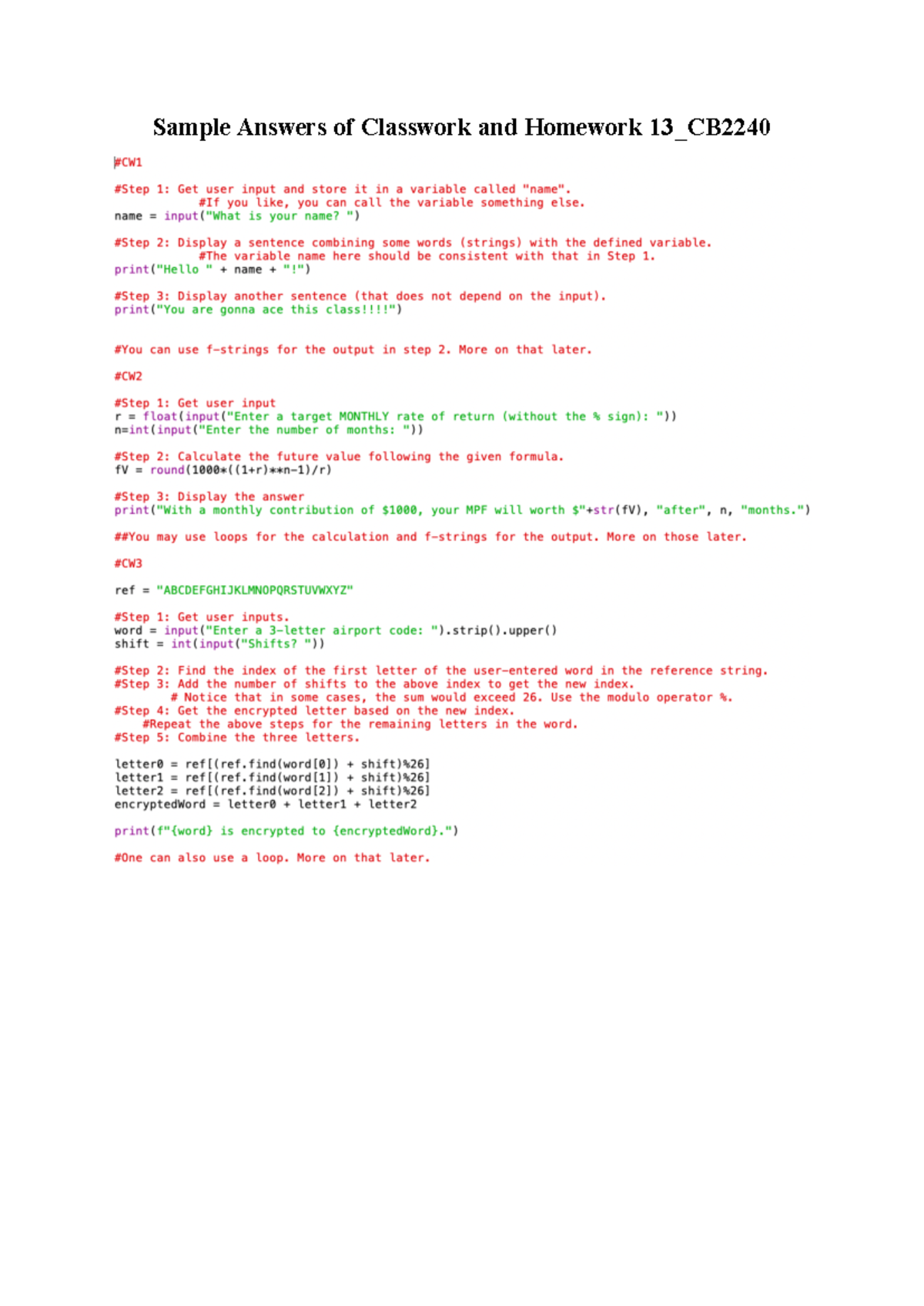 Sample Answers of Classwork and Homework 13 - Introduction to Business Programming in Python ...