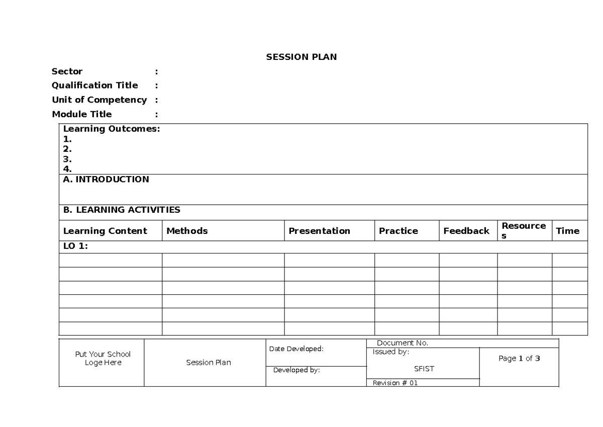 Blank-SP - SESSION PLAN Sector : Qualification Title : Unit of ...